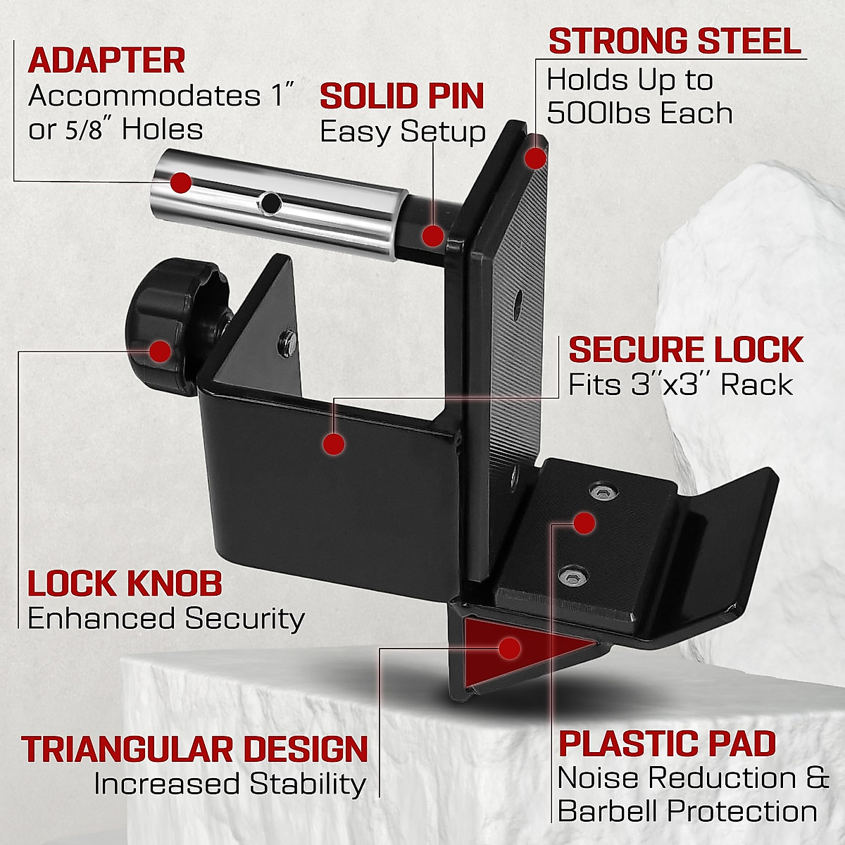 Yes4All Power Rack Attachment – J-Hook Barbell Fit 2x2 or J-Hook Barbell Fit 3x3 in Square Tube