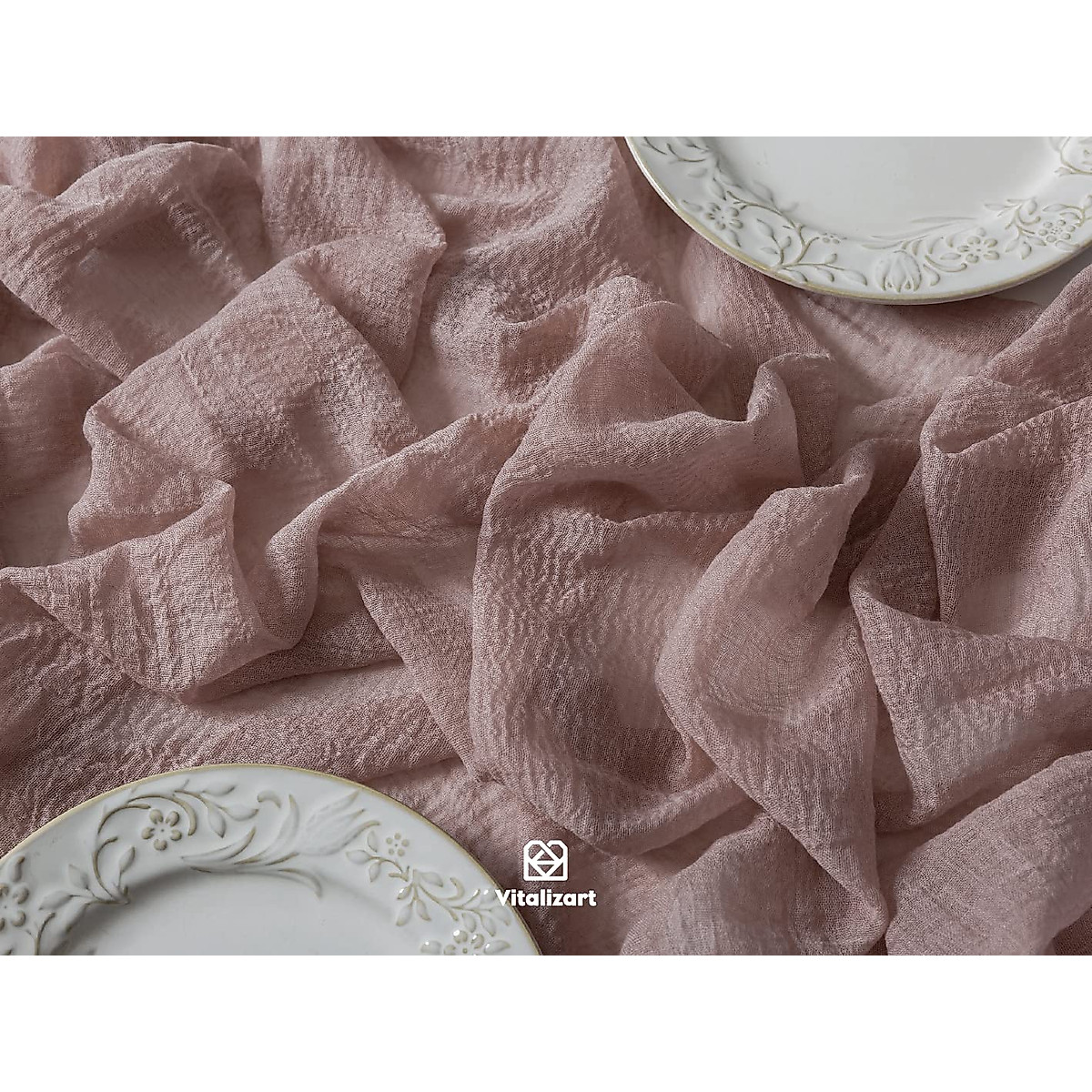 Vitalizart Cheesecloth Table Runner 10 Ft Gauze Boho Fabric Rustic Tan Cheese Cloth Table Runner for Wedding Bridal Shower Birthday Fall Thanskgiving Decoration 120 Inches