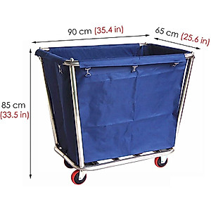 Laundry Cart 10 Bushel,Industrial Commercial Large Rolling Laundry Cart Dirty Clothes Bin with Wheels,Heavy Duty Canvas Hamper,170 LBS Load (Blue - 10 Bushels - 4 Tubes)