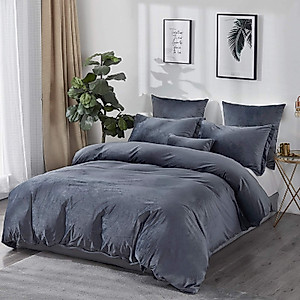 David's Home Velvet Duvet Cover Set King, Soft and Luxurious Flannel Comforter Cover 3PCS with Corner Ties, Button Closure, 106” x 92”, Greyish Blue, No Insert