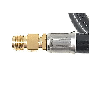 1/4 male Inverted Flare x QCC1 ACME Pig Tail Propane Hose 2 FT 350PSI [948-753] High Pressure With Flow control shut off at Over 80,000 BTU's