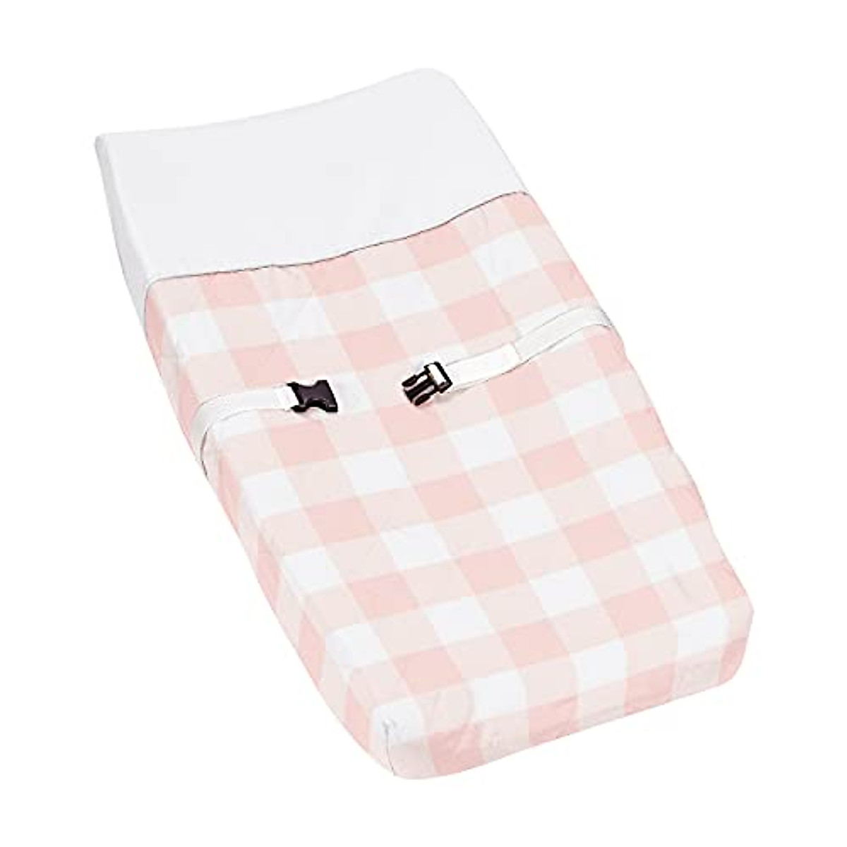 Sweet Jojo Designs Pink Buffalo Plaid Check Girl Baby Nursery Changing Pad Cover - Blush and White Shabby Chic Woodland Rustic Country Farmhouse