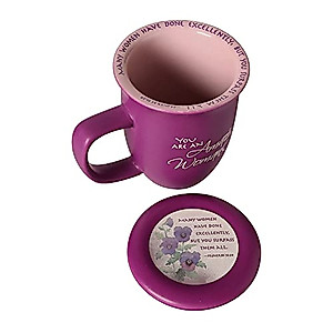 Amazing Woman Mug And Coaster/Lid - Ceramic - Large 14 Ounce Coffee Or Tea Cup - Dusky Purple