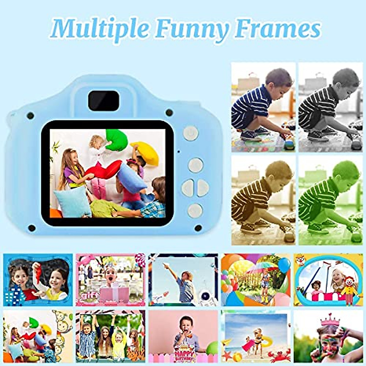 Acuvar Full 1080P Kids Selfie HD Compact Digital Photo and Video Rechargeable Camera with 32GB TF Card & 2" LCD Screen and Micro USB Charging Drop Proof (Blue)