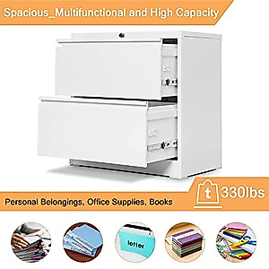 Aobabo 2 Drawer Lateral File Cabinet with Lock, White 28.25'' W Letter/Legal A4 Size Metal Storage Cabinet,Locking File Cabinet for Office,Folding Type Screwless Design,Assembly Required