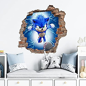 Kids 3D Cartoon Sonic Wall Decal Peel and Stick Removable Cute Stickers for Sonic Boys Girls Room Nursery Wall Decor Decals Kids Sonic Themed Room Stickers