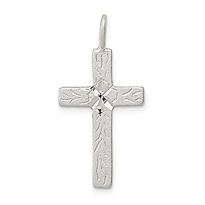 Diamond2Deal Gift for Mothers Day 925 Sterling Silver Diamond-Cut Religious Crucifix Cross Pendant Fine Jewelry for Women (L- 30 mm W- 15 mm)