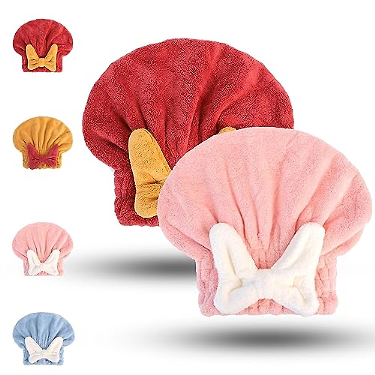 Super Absorbent Hair Towel Wrap for Wet Hair,Quick Dry Head Wrap with Bow-Knot Shower,Super Absorbent Hair Towel Wrap for Wet Hair,Fast Coral Velvet Hair Drying Towel with Bow-Knot (Red+Pink)