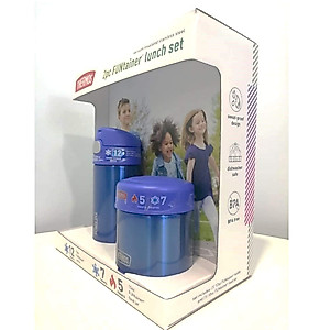 Thermos FUNtainer Lunch Set Bottle and Food Jar for Kids BPA Free Dishwasher Safe, 2 PC (Blue, 2 PC Set)