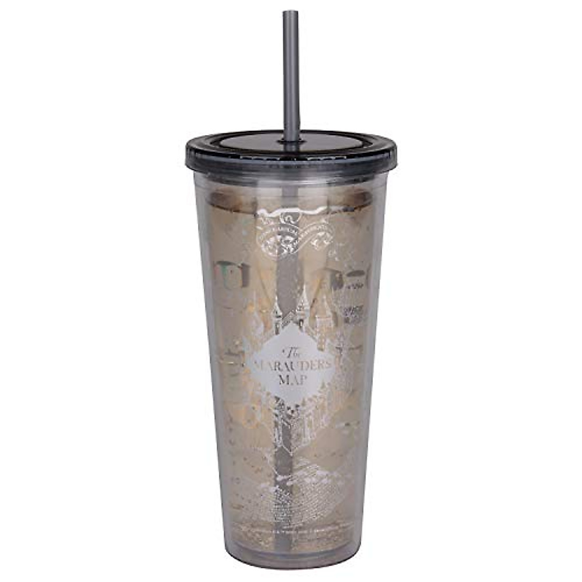 Harry Potter Marauder's Map Travel Cup with Straw - I Solemnly Swear That I Am Up to No Good - Acrylic Tumbler with Silver Design - 22 oz