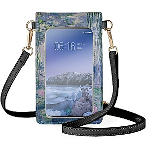 GLUDEAR Lightweight PU Leather Phone Purse Clear Van Gogh Print Small Crossbody Bag Cell Phone Pouch Shoulder Bag,Monet Water Lilies