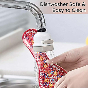 Handmade Spoon Rest, Ceramic Spoon Rest for Stove Top, 10" Spoon Rest for Kitchen Counter, Dishwasher Safe Spoon Holder for Stove, Housewarming Gifts Utensil Rest, Colorful Spoon Rests (Apple Red)