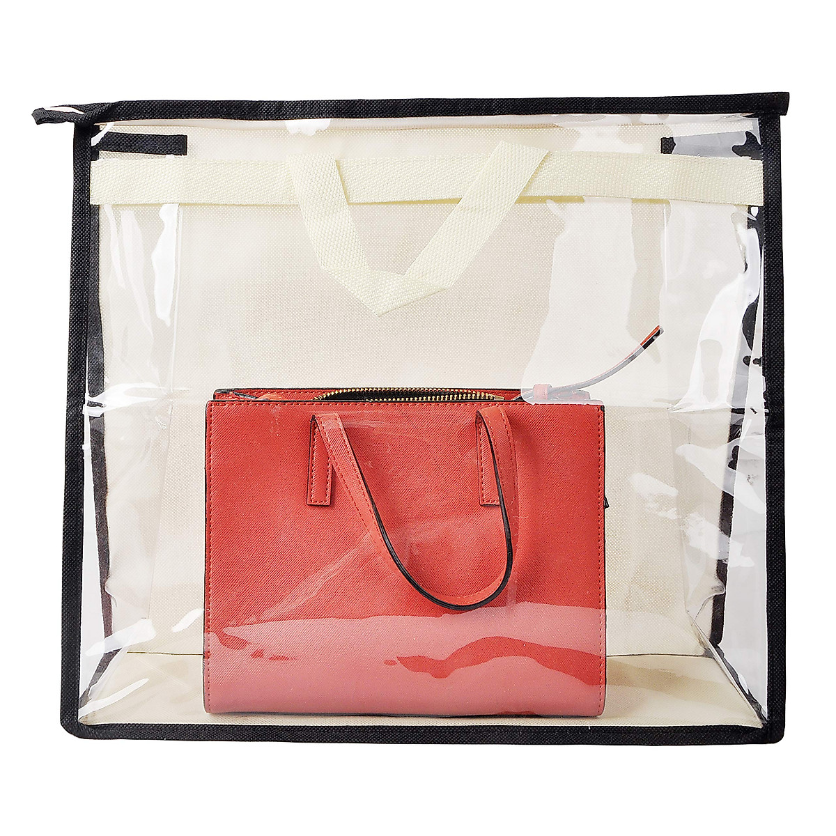 Vercord Clear PVC Handbag Dust-Free Cover Moistureproof Purse Storage Bag Organizer with Handle Zipper Space-Save Holder for Closet Beige XL