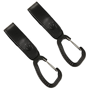 Genuine Leather Stroller Hook by Motheric - baby stroller leather hooks, stroller hooks for diaper bags, Leather Stroller Clips - 2Pcs - stroller bag hook - Black