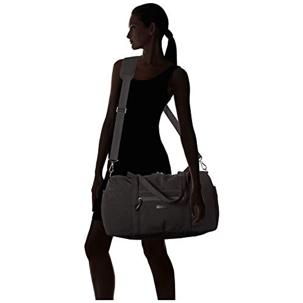 Vera Bradley Women's Microfiber Medium Travel Duffle Bag, Classic Black, One Size