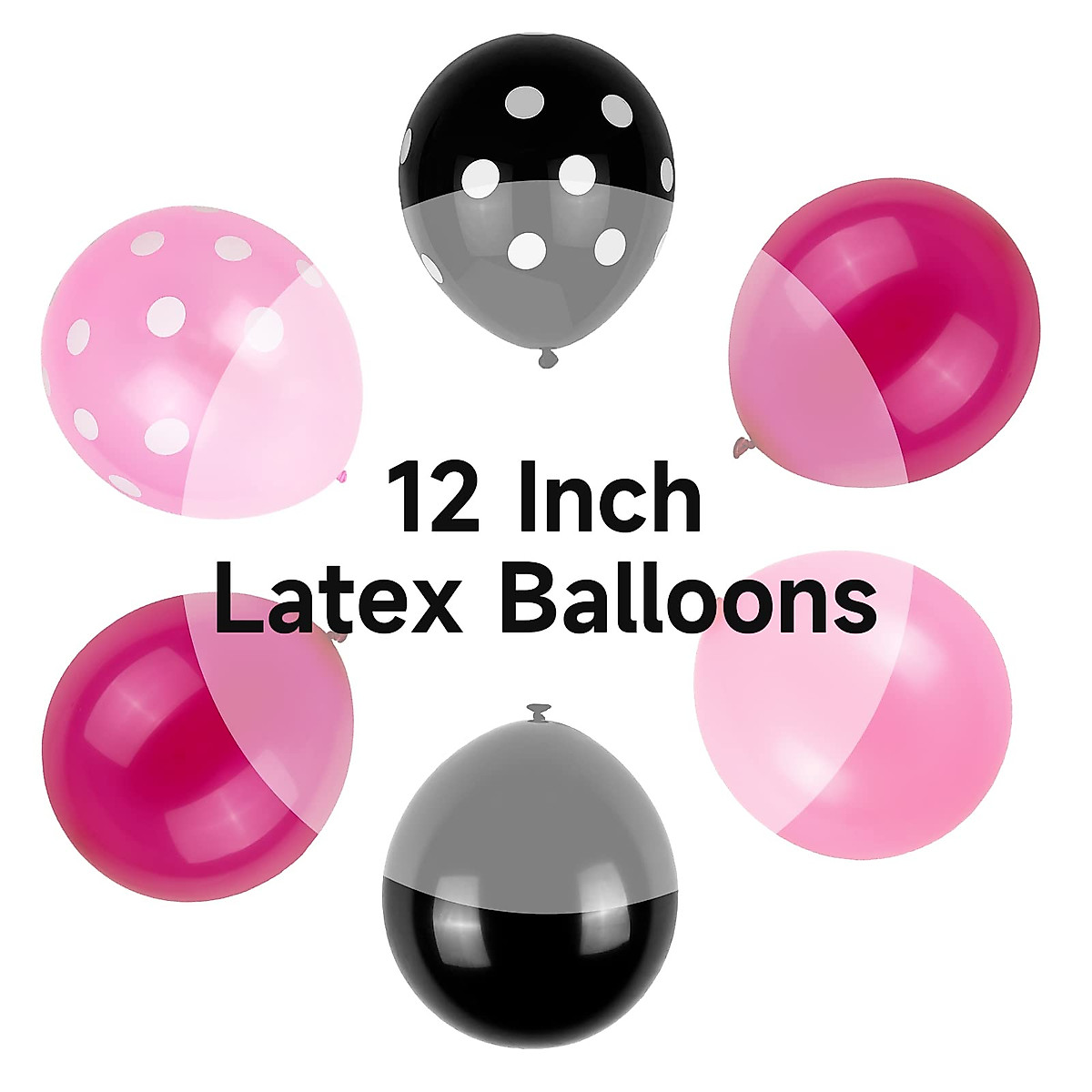 GREMAG Black Pink Balloon, 100 Pcs Latex Balloon, 12inch Black Hot Pink Polka Dot Balloon, Pink Party Decoration Balloon Kit, for Cartoon Mouse Themed Party, Baby Shower, Birthday, Girl Party Supplies