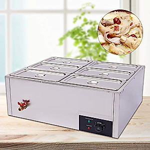 Commercial Food Warmer 6Pan Electric Steam Table Countertop Food Warmer 6 Pot Hot Well, for Catering and Restaurants Stainless Steel Durable 850W