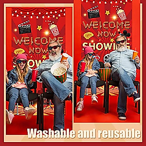 Movie Night Party Door Cover Sign Movie Theme Party Decorations Theater Movie Night Supplies Welcome Now Showing Movie Night Party Backdrop for Wedding Theater Birthday Accessory, 71 x 35.4 Inches