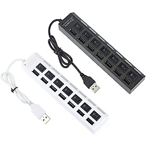 Cotchear Multi 7 Port USB Hub USB 2.0 Adapter Hub with Individual On/Off Switch and LED (White)
