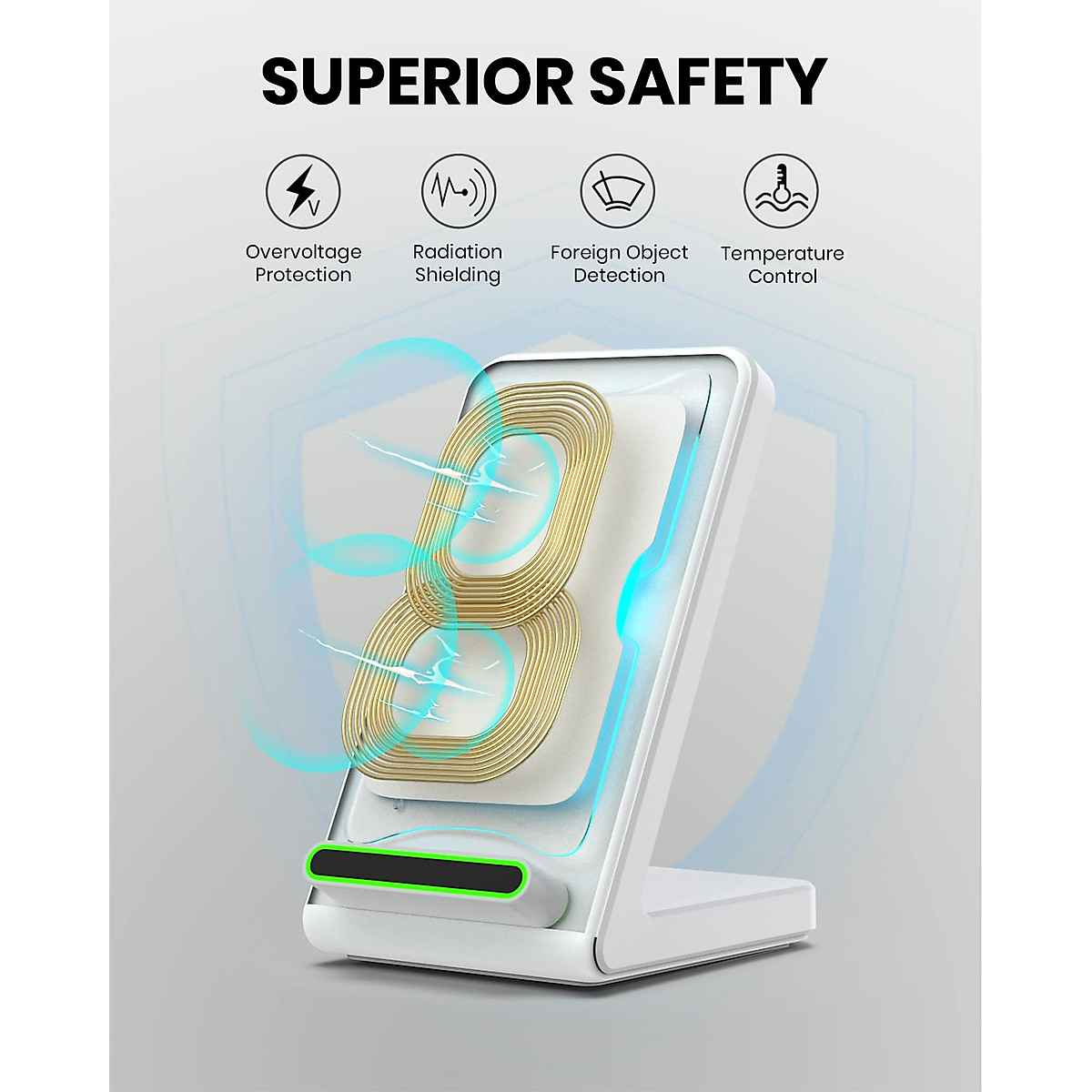 Wireless Charging Stand for iPhone 15/14/13/12 Pro Max/Pro/Mini, SE 11 X XR XS MAX X 8 Plus, Wireless Phone Charger Samsung S23/S22/S21/S20/S10+/Ultra, Note 20/10/9 White (Adapter Included)