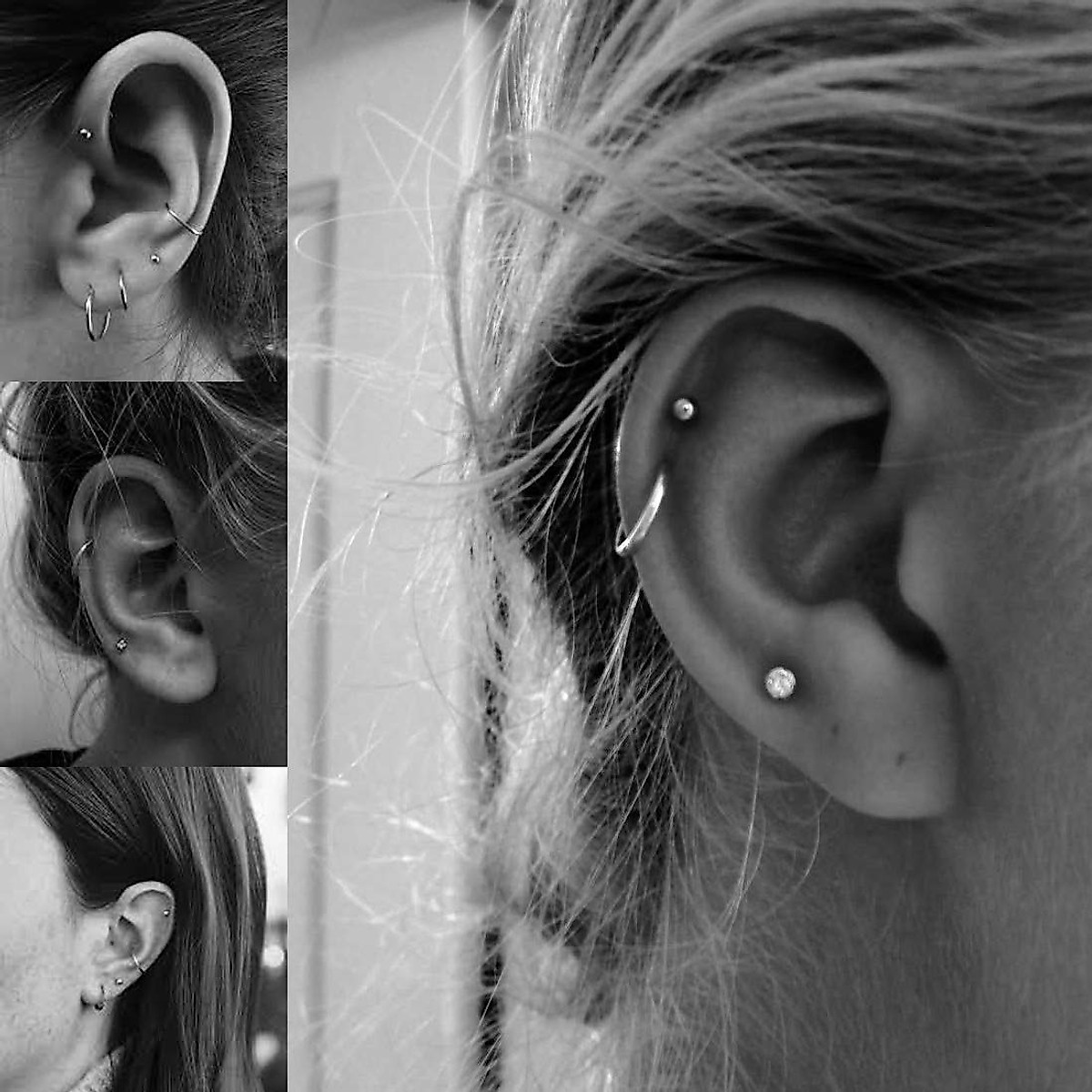 EPIRORA Sterling Silver Stud Earrings Small Cartilage Hoop Earrings for Women Men- 3 Pairs of Hypoallergenic Tiny Earring Set, Including 1 pair of 3mm Cubic Zirconia Earrings & 2 Pairs of 10mm Hoops