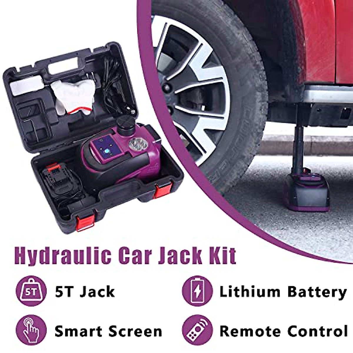 Mautyke Car Jack Hydraulic Kit Rechargeable Electric Floor Jack 5 Ton with Cordless Remote Control & Automotive SUV Trailer Truck Lift Jack Stand for Emergency Tire Changing Gato Hidraulico Para Carro