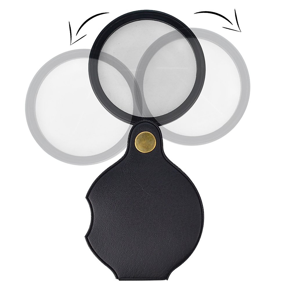 6X Mini Pocket Magnifying Glass Folding Pocket Magnifier Loupe with Rotating Protective Holster Leather Pouch for Reading,Science Class,Hobby (Black), 60mm/2.4"