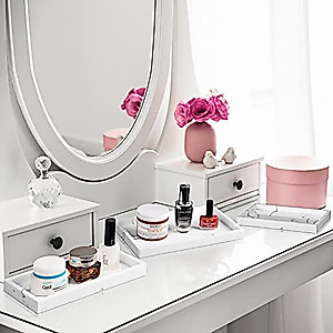 3 Pieces Bathroom Vanity Tray, Ceramic Vanity Tray Marble Decor Bathroom Tray Vanity Display Tray Decorative Paper Towel Tray Ceramic Jewelry Tray Rectangle Perfume Tray for Bathroom Accessory (White)