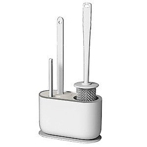 Yuehuam Toilet Brush and Holder Set of 3, Solicone Toilet Bowl Cleaner Brush, Flexible Toilet Cleaner Brush with Wall Mount& Flooring Brush Holder Bathroom Accessories
