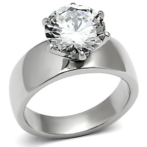 Lanyjewelry Wide Band Big Solitaire 3.5 Carat CZ Womens Stainless Steel Wedding Ring-7