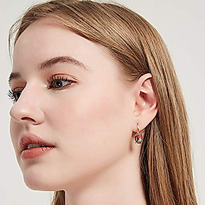 Watermelon Tourmaline Drop Earrings Nickel Free Copper Gradient Color Baguette Cut CZ Earrings for Women Girls