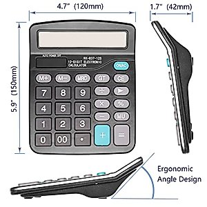 LIJUST Calculators, KK-837-12S Standard Function Desktop Calculator, 12 Digit Large LCD Display, Battery and Solar Powered Basic Calculators for Office, Primary School, Market or Home Use, Black
