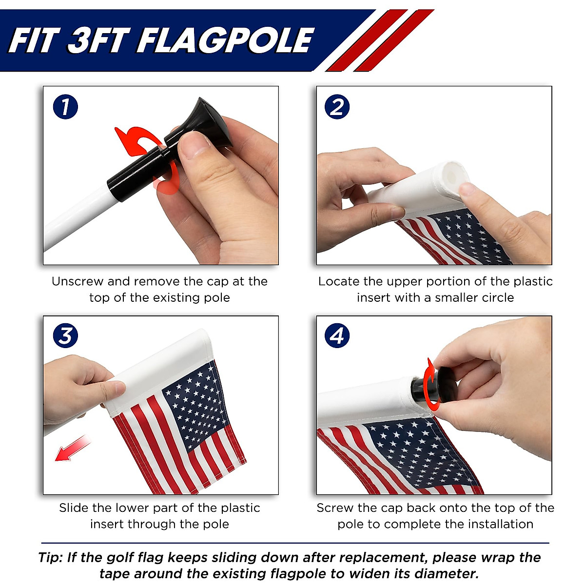 KINGTOP USA Golf Flag 8x6 Inch – Premium Dual-layer 420D Nylon, Double Sided American Pattern Printing, Tube Inserted – Mini Practice Putting Green Flags for Yard, 1-Pack