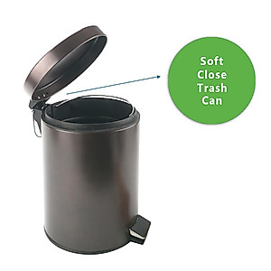 Stainless Steel Small Trash Can with Lid & Step Pedal - 5 Liters/1.3 Gallon Soft Close Waste Basket with Removeable Inner Bucket - Garbage Can for Bathroom, Bedroom, Kitchen & Office (Bronze)