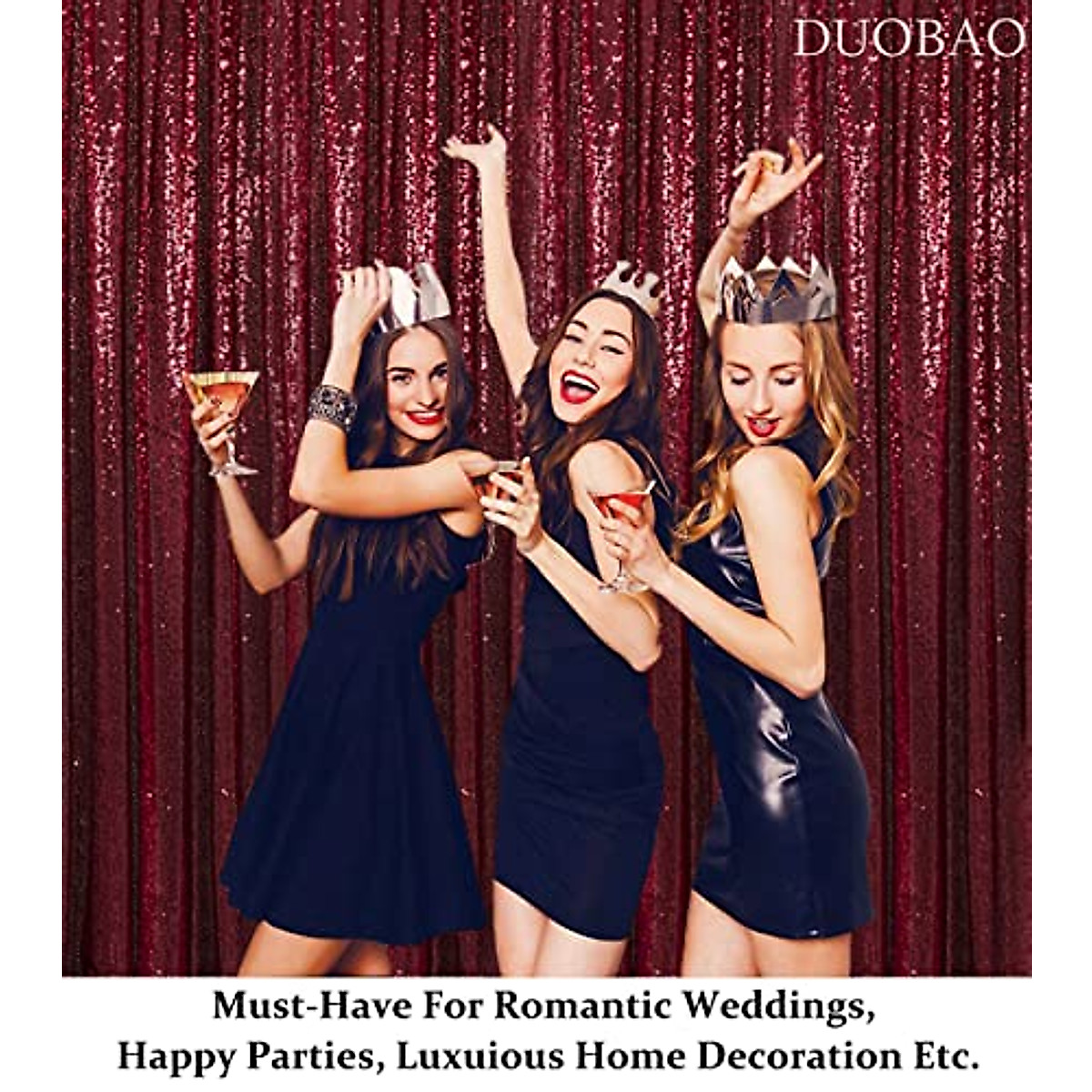 DUOBAO Sequin Backdrop Curtain 4FTx8FT Burgundy Sequins Photo Background Bridal Decoration Fabric Backdrops Glitter Wedding Party Backgrounds Drapes (4FTX8FT, Burgundy)