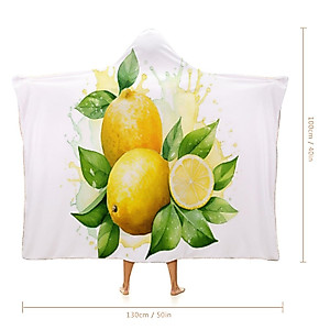 Watercolor Lemon Fruit Hooded Blanket Summer Fresh Fruit Big Hug Fleece Hooded Blanket for Adult And Kids Women Men Hooded Blanket for Couch Travel 40"x50" Soft Wearable Blanket Hooded Throw