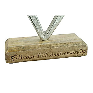 10th Anniversary Rustic Metal Heart Decoration – Free Standing Aluminium & Wooden Decoration (hssanni-10)
