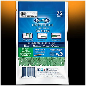 DenTek Fresh Clean Floss Picks, For Extra Tight Teeth, 75 Count, 3 Pack