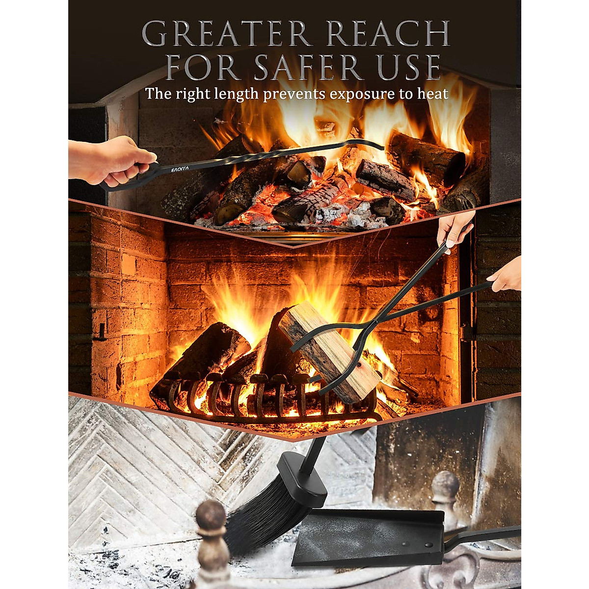 EVOLLY 5 Pieces Fireplace Tools Set 32Inch Heavy Duty Wrought Iron Fire Place Tool Set Fireplace Toolset for Fireplaces, Fire Pits, Hearth Accessories Including Tongs, Shovel, Stand, Poker & Broom