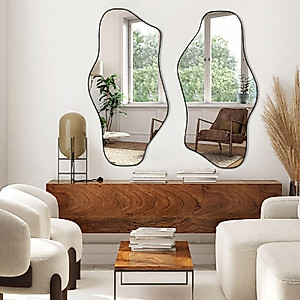 DAOYIJIAJU Large Irregular Mirror, Asymmetrical Wall Mirror, 47.2"x21" Unique Shaped Mirror, Modern Oblong Mirrors for Living Room Bathroom Bedroom Entryway Fireplace