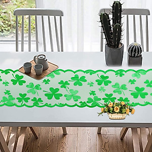 St. Patrick's Day Table Runner 11.8"x70.8",with 4 PCS Placemats,Green Clover Table Placemats for St Patricks Day Decorations,Spring Party Decoration,Decor Supplies