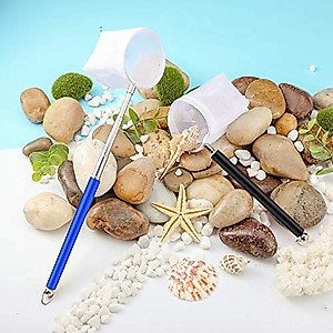 2 Pieces Fish Tank Shrimp Net Extendable Handle Shrimp Net Aquarium Stainless Steel Small Fishing Net Fish Shrimp Skimming Net with Adjustable Handle for Aquarium Fish Tank Pond (5 cm, Blue, Black)