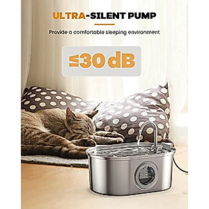 SOOFPET Cat Water Fountain with Water Level Window, 108oz/3.2L Water Fountain for Cats Inside, Stainless Steel Pet Water Fountain Dog Water Dispenser, Faucet Shape, Quiet Pump, for Dogs and Cats