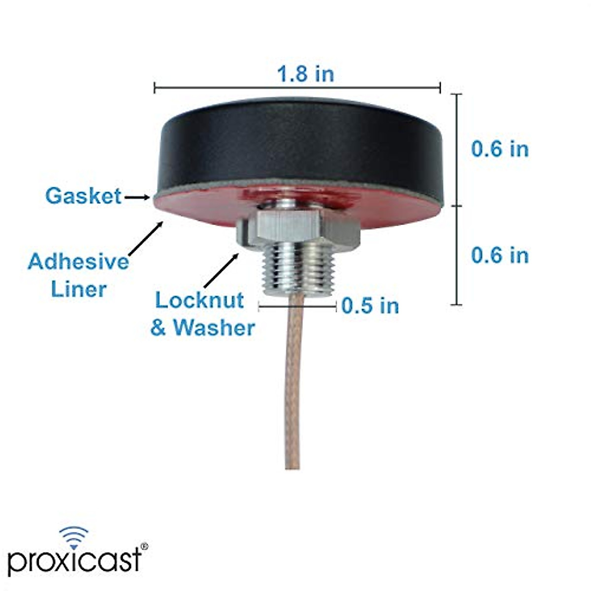 Proxicast Ultra Low-Profile Indoor/Outdoor WiFi Antenna - Triple Band 2.4/5.8/6 GHz - Fixed Through-Hole Screw Mount Bluetooth | ZigBee | WiFi Puck - 6.7 ft Coax Lead w/RP-SMA (ANT-130-005-2PK)