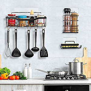 HUGSEE Shower Caddy Adhesive Shower Shelves 5 Pack Bathroom Caddy for Shower Organizer Storage Shower Shelf No Drilling with Soap Toothbrush Holder, Shower Rack for Inside Shower Kitchen Storage Black