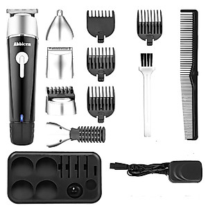 Abbicen New 5 in 1 Multi-functional Beard Trimmer Men's Grooming Kit Dual Shaver Body Trimmer Precision Nose & Ear Trimmer Waterproof Recharqeable Cordless (Black)