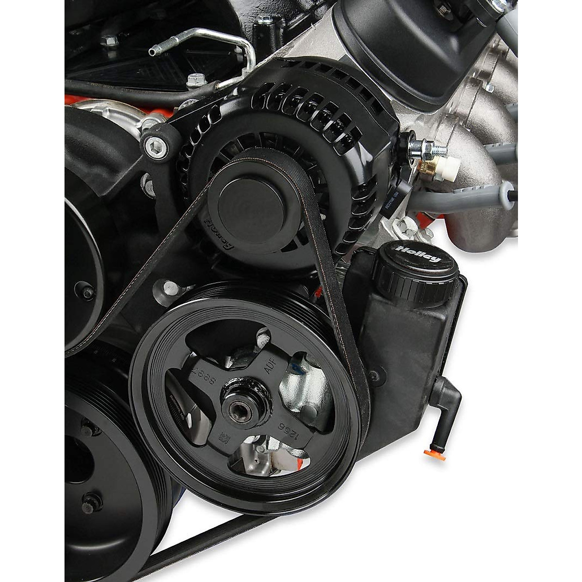 NEW HOLLEY BLACK PREMIUM MID-MOUNT LS7 COMPLETE ACCESSORY SYSTEM W/ SD7 A/C COMPRESSOR,ALTERNATOR,P/S PUMP,TENSIONER,SFI CERTIFIED DAMPER W/BILLET CRANK PULLEY,COMPATIBLE WITH GM LS ENGINES