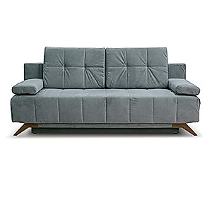 RINOLO Modern Serena Sleeper Sofa - Storage Pull Out Couch Convertible Sofa Bed, Pine Wood, Velvet Upholstery, Pocket Sinuous Springs, Made in Europe, Queen Size 80in W x 39in D x 37in H – Dark Grey