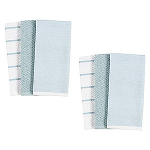 KAF Home Ayesha Curry Mixed Utility Kitchen Towel Set | Set of 6 Mixed Terry Kitchen Towels | Absorbent Kitchen Towels Perfect for Spills, Drying Dishes, Cooking, and Any Household Mess - Aqua