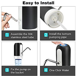Vshinic Water Bottle Dispenser, Water Bottle Pump USB Charging Automatic Drinking Water Pump Water Jug Pump Electric Water Dispenser Water Bottle Switch for Universal 5 Gallon Bottle - Black